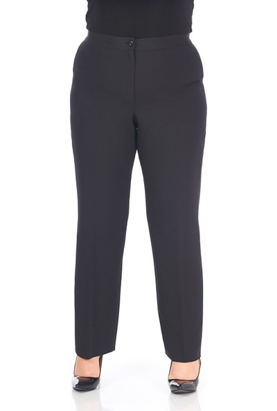 Lilas Xxl Büyük Beden Siyah Renkli Beli Lastikli Likralı Kumaş Pantolon