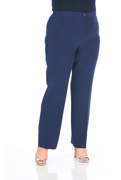 Lilas Xxl Büyük Beden Indigo Renkli Beli Lastikli Likralı Kumaş Pantolon