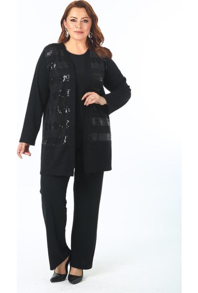 Lilas Xxl Büyük Beden Siyah Renkli Triko Ceket