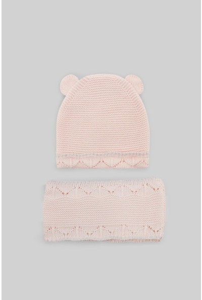 B&G Store Kız Bebek Pembe Atkı Bere Eldiven Takımı 21FW0BG2801