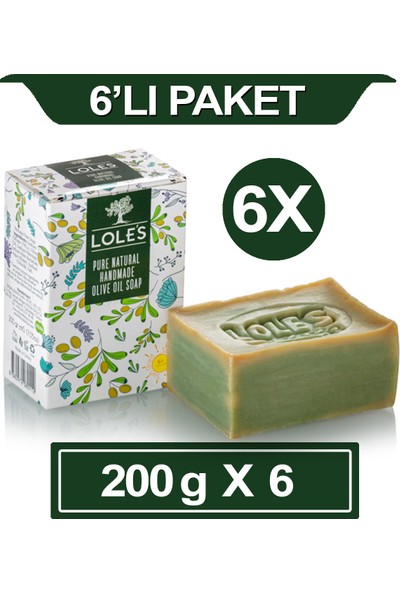 Lole's El Yapımı Saf Zeytinyağı Sabunu 6X200 gr Lole's El Yapımı Saf Zeytinyağı Sabunu 6X200 gr