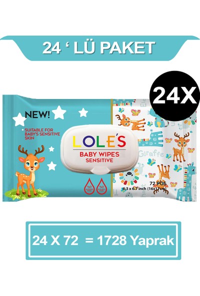Lole's Sensitive Bebek Islak Mendil 24X72 1728 Yaprak Lole's Sensitive Bebek Islak Mendil 24X72 1728 Yaprak