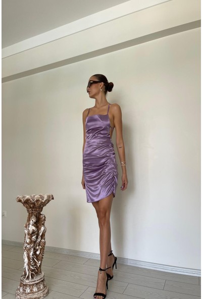 Butikgogirl Lila Sırt Dekolteli Elbise