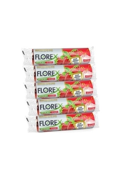 Florex Büzgülü Çilek Kokulu Orta Boy Çöp Poşeti 55X60 cm 5 Rulo Florex Büzgülü Çilek Kokulu Orta Boy Çöp Poşeti 55X60 cm 5 Rulo
