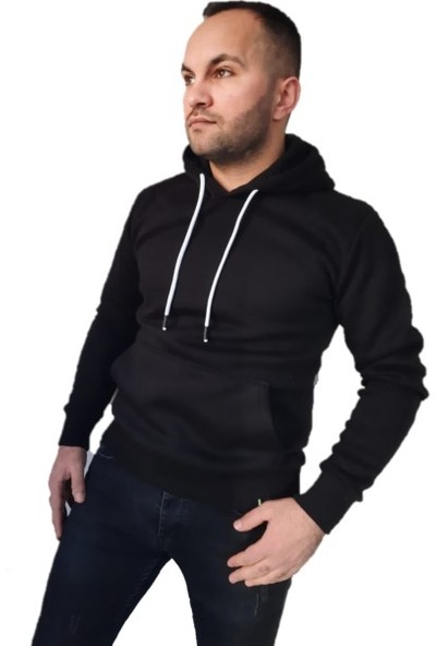 Keskin Erkek Siyah %100 Pamuklu Kapüşonlu Sweatshirt
