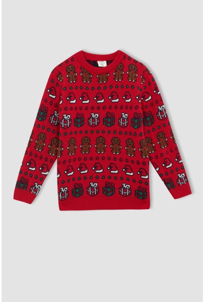 DeFacto Erkek Çocuk Slim Fit Bisiklet Yaka Yılbaşı Temalı Kazak V3978A621WN DeFacto Erkek Çocuk Slim Fit Bisiklet Yaka Yılbaşı Temalı Kazak V3978A621WN