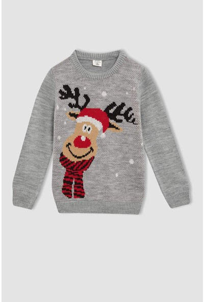 DeFacto Erkek Çocuk Slim Fit Bisiklet Yaka Yılbaşı Temalı Geyik Figürlü Kazak V3976A621WN DeFacto Erkek Çocuk Slim Fit Bisiklet Yaka Yılbaşı Temalı Geyik Figürlü Kazak V3976A621WN