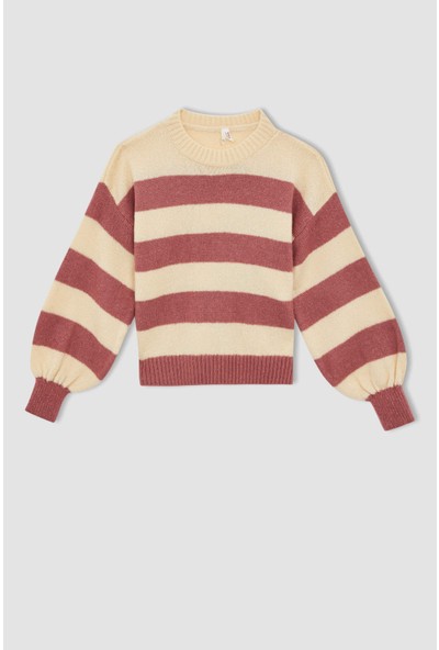 DeFacto Kız Çocuk Regular Fit Çizgi Desenli Bisiklet Yaka Kazak W5380A621WN