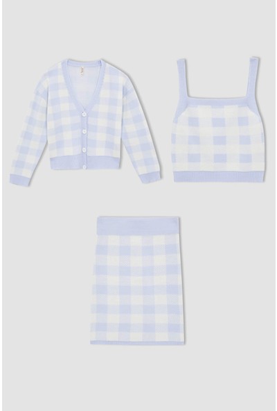 DeFacto Kız Çocuk Regular Fit Kare Desenli V Yaka 3'lü Triko Takım W6213A621WN DeFacto Kız Çocuk Regular Fit Kare Desenli V Yaka 3'lü Triko Takım W6213A621WN