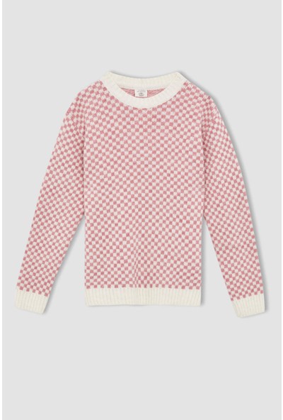 DeFacto Kız Çocuk Regular Fit Dama Desenli Bisiklet Yaka Kazak X0701A621WN DeFacto Kız Çocuk Regular Fit Dama Desenli Bisiklet Yaka Kazak X0701A621WN