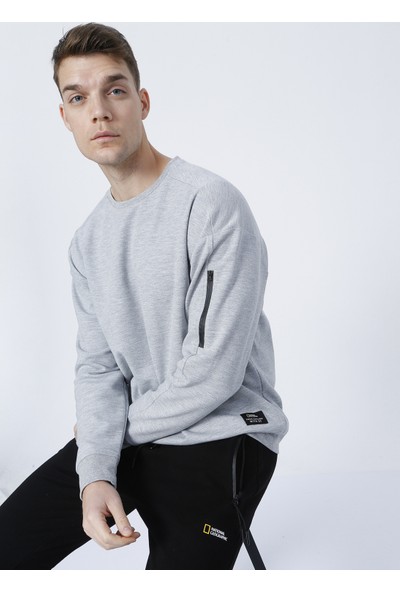 National Geographic C-Tehran Bisiklet Yaka Uzun Kollu Standart Kalıp Düz Gri Erkek Sweatshirt