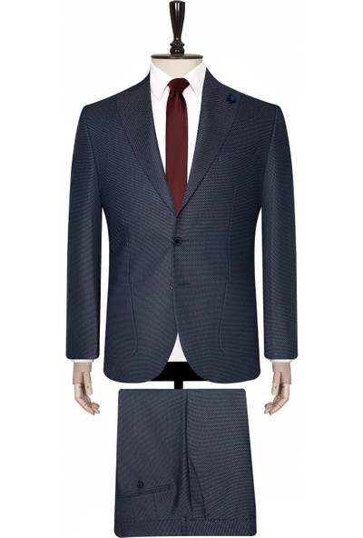 Süvari Desenli Lacivert Slim Fit Takım Elbise Süvari Desenli Lacivert Slim Fit Takım Elbise