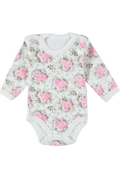 Paketle Express Çiçekli Penye Uzun Kol Çıtçıtlı Kız Badi 2/4 Yaş