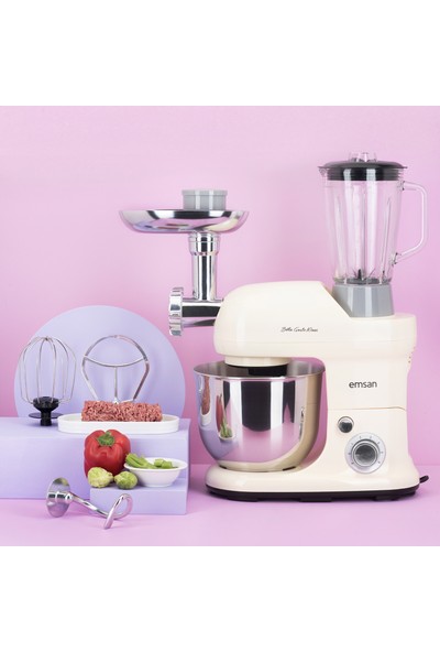 Emsan Bella Gusto Maxi Krem Stand Mikser Mutfak Şefi 1300W 5 Lt Emsan Bella Gusto Maxi Krem Stand Mikser Mutfak Şefi 1300W 5 Lt