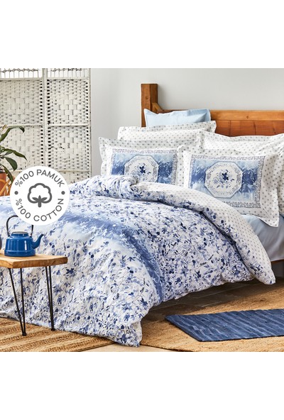 Karaca Home Amelia Mavi %100 Pamuk Çift Kişilik Fitted Çarşaflı Nevresim Takımı Karaca Home Amelia Mavi %100 Pamuk Çift Kişilik Fitted Çarşaflı Nevresim Takımı