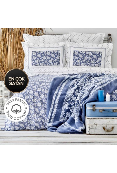 Karaca Home Celerina Mavi %100 Pamuk Çift Kişilik Lastikli Nevresim Takımı Karaca Home Celerina Mavi %100 Pamuk Çift Kişilik Lastikli Nevresim Takımı