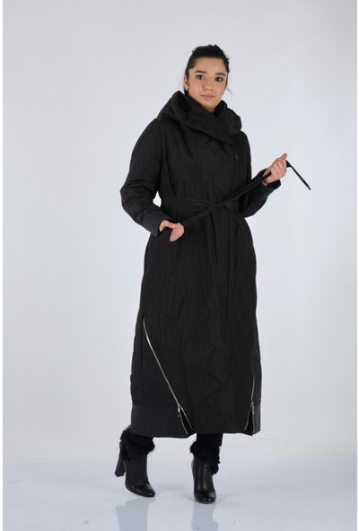 Misswenche Kapüşonlu Kapitone Siyah Bayan Pardesü 21230517 Misswenche Kapüşonlu Kapitone Siyah Bayan Pardesü 21230517