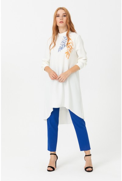 Scl Hakim Yaka Nakışlı Uzun Kol Ekru Bayan Tunik 21211201000
