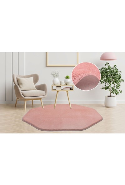 Myevilla My Evilla Modern Dekoratif Halı Jel Kaymaz Taban Peluş Puffy Desenli Pembe Sekizgen Halı Myevilla My Evilla Modern Dekoratif Halı Jel Kaymaz Taban Peluş Puffy Desenli Pembe Sekizgen Halı