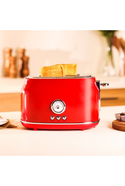 Karaca Retro Ekmek Kızartma Makinesi Kırmızı Karaca Retro Ekmek Kızartma Makinesi Kırmızı