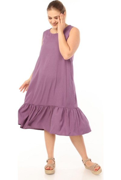 Pianoluce Büyük Beden Elbise Kolsuz Mor Viskon Günlük Rahat ANNA14