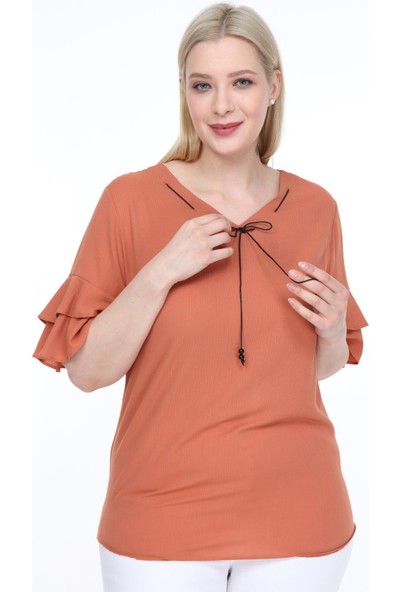 Pianoluce Büyük Beden Kadın Bluz Fırfırlı Kol Günlük Viscon ANNA106