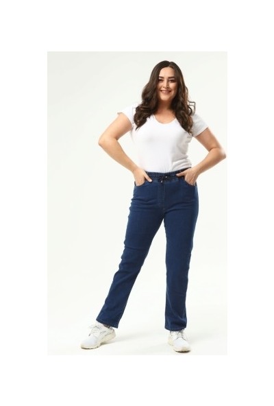 Era Lisa Beli Lastikli Boru Paça Büyük Beden Kot Pantolon Era Lisa Beli Lastikli Boru Paça Büyük Beden Kot Pantolon