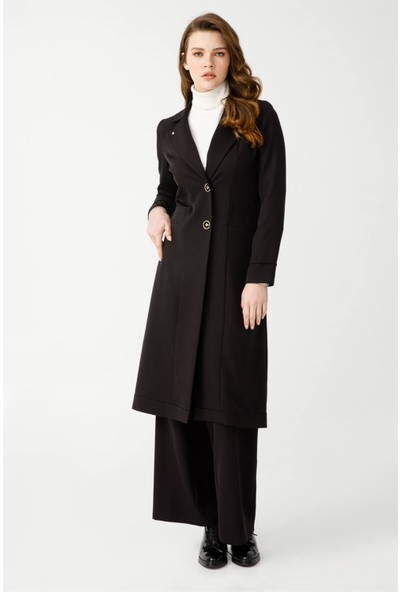 Esswaap Çakma Detaylı Peto Cepli Pantolonlu Takım Siyah