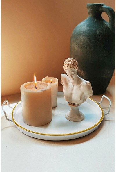 Anadolu Saray Çarşısı Altın Kenarlı Country Tarzı Beyaz Dekoratif Tepsi | Parlak Beyaz Tepsi