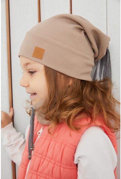 Babygiz Kız Bebek Çocuk Kahverengi Ipli Şapka Bere Boyunluk Takım Rahat %100 Pamuklu Kaşkorse Yerli Üretim