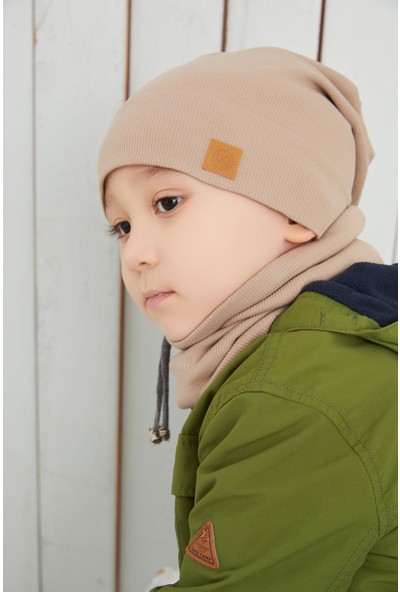 Babygiz Erkek Bebek Çocuk Sütlü Kahve Ip Detaylı Şapka Bere Boyunluk Takım Rahat %100 Pamuklu Kaşkorse