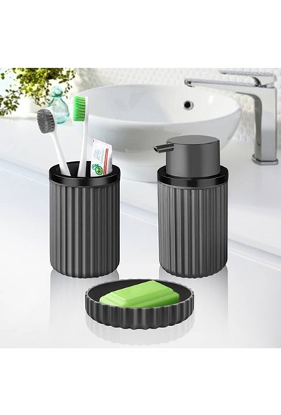 Home Future 3lü Banyo Seti Üçlü Set Siyah Sıvı Sabunluk Katı Sabunluk Diş Fırçalık 3 Lü Banyo Siyah