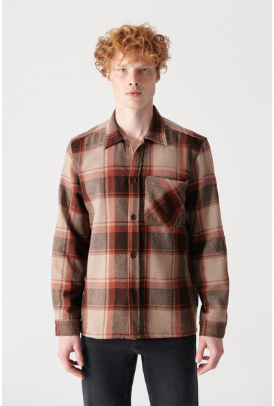Avva Erkek Kiremit Kareli Klasik Yaka Overshirt Cepli Ceket Mont A12Y6087 Avva Erkek Kiremit Kareli Klasik Yaka Overshirt Cepli Ceket Mont A12Y6087
