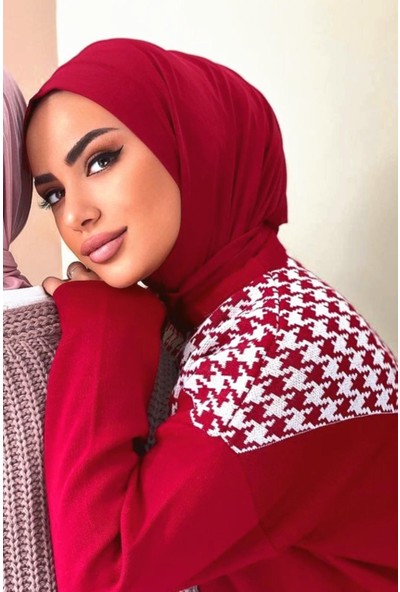 Mooncorn Kadın Tesettür Kırmızı Çıtçıtlı Boyunluk Hijap Bone Model Eşarp Şal Mooncorn Kadın Tesettür Kırmızı Çıtçıtlı Boyunluk Hijap Bone Model Eşarp Şal