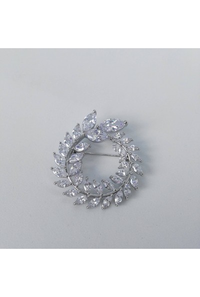 Peri Takı Zirkon Taşlı, Yapraklı Oval Broş Peri Takı Zirkon Taşlı, Yapraklı Oval Broş