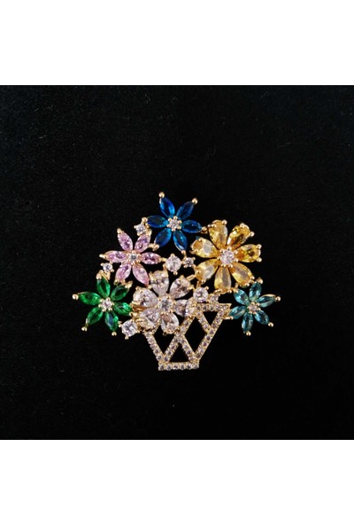 Peri Takı Renkli Zirkon Taşlı, Çiçekli Saksılı Broş Peri Takı Renkli Zirkon Taşlı, Çiçekli Saksılı Broş