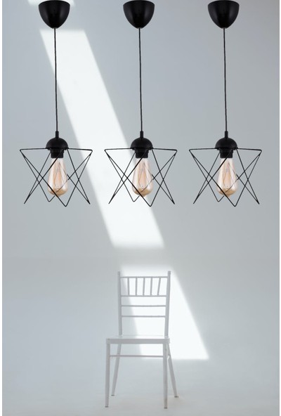 E Shops Eshops 3 Adet Özel Tasarım Tekli Siyah Sarkıt Avize RH101S