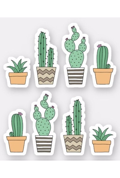 Zobar Markt Zobarmarkt 8 'li Kaktüs Temalı Defter Ajanda Planner Bullet Journallaptop Sticker, 6 cm