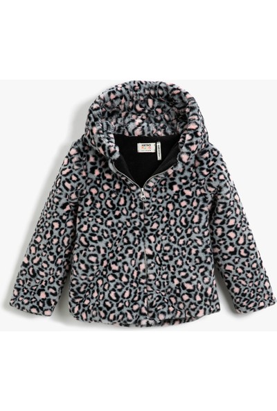 Koton Suni Kürklü Leopar Desenli Kapşonlu Mont
