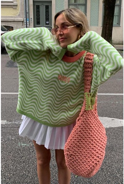 Madmext Mad Girls Oversize Yeşil Kazak MG1251