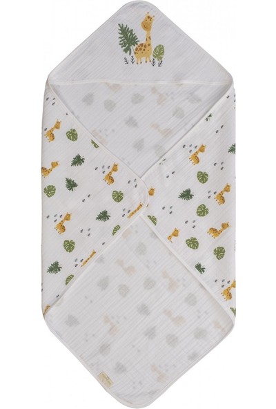 Merbasita Beyaz Zürafa Baskılı Müslin Kundak 80X80 cm