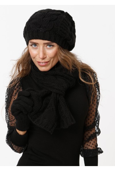 Look Shop Takım 57 Kadın Atkı&bere&eldiven Seti-Siyah Look Shop Takım 57 Kadın Atkı&bere&eldiven Seti-Siyah
