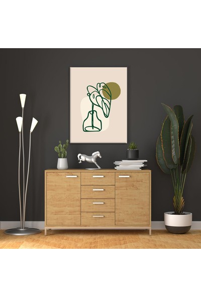 GRİBORD Soyut Vazo ve Yaprak Temalı Dekoratif Kanvas Tablo GRİBORD Soyut Vazo ve Yaprak Temalı Dekoratif Kanvas Tablo