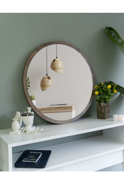 Nysamo 45 cm Ceviz Dekoratif Yuvarlak Ayna