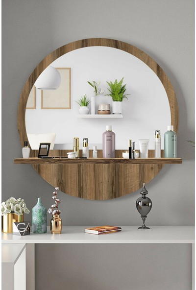 Nysamo Yuvarlak Ceviz Raflı 45 cm Ayna
