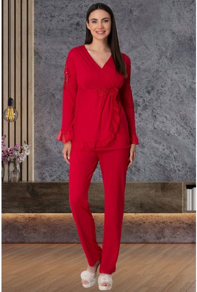 Renkli Mecit Işlemeli Lohusa Pijama Takım 5523