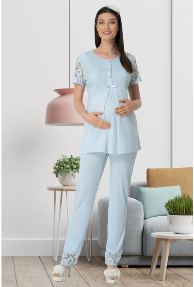 Renkli Mecit Dantelli Lohusa Pijama Takım 5410 Renkli Mecit Dantelli Lohusa Pijama Takım 5410