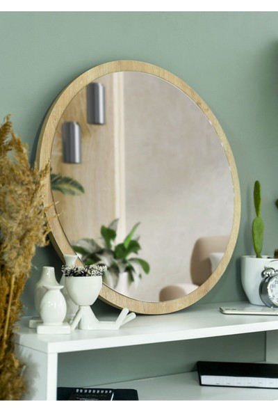 Nysamo 58 cm Safir Meşe Dekoratif Yuvarlak Antre Hol Koridor Duvar Salon Mutfak Banyo Wc Ofis Aynası Nysamo 58 cm Safir Meşe Dekoratif Yuvarlak Antre Hol Koridor Duvar Salon Mutfak Banyo Wc Ofis Aynası