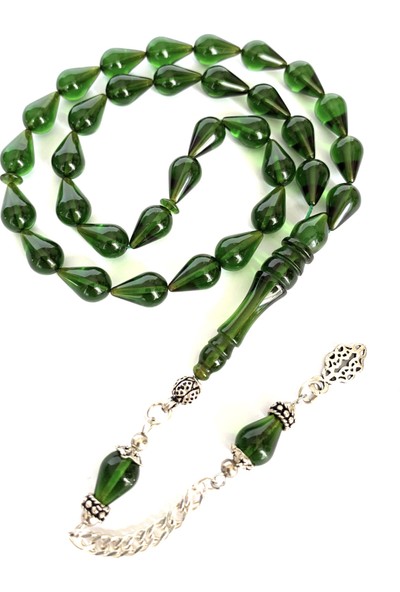 Kehribarkolik Yeşil Su Damlası Ateş Kehribar Tespih