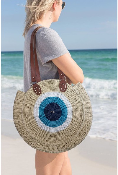 My Choose El Örgüsü Nazar Boncuklu Omuzdan Deri Askılı Hasır Plaj Çantası My Choose El Örgüsü Nazar Boncuklu Omuzdan Deri Askılı Hasır Plaj Çantası